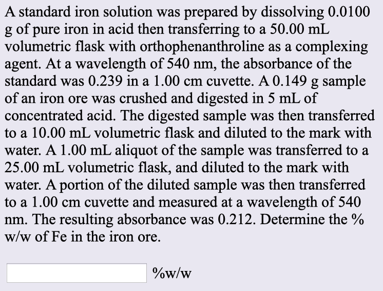 Solved A standard iron solution was prepared by dissolving | Chegg.com