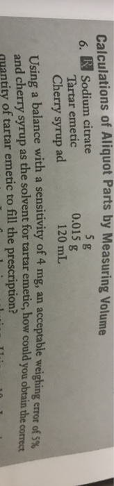 Solved Calculations of Aliquot Parts by Measuring Volume 6. | Chegg.com