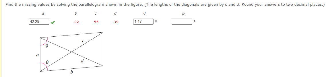 Find the missing values by solving the parallelogram | Chegg.com