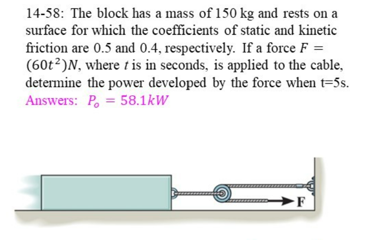 14-58: The block has a mass of 150 kg and rests on a | Chegg.com