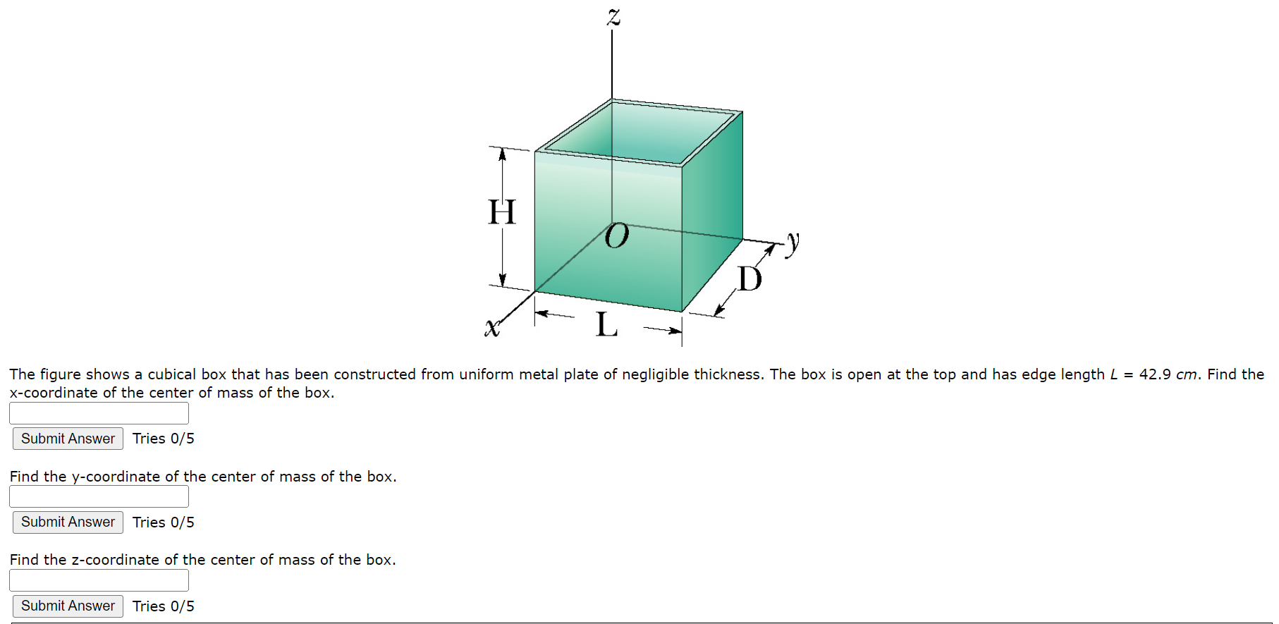 Solved The figure shows a cubical box that has been | Chegg.com