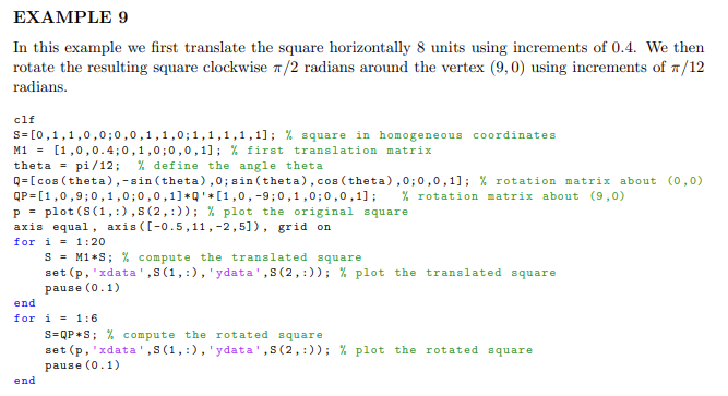 Solved 6. Modify the M-file in EXAMPLE 8 adding translations | Chegg.com