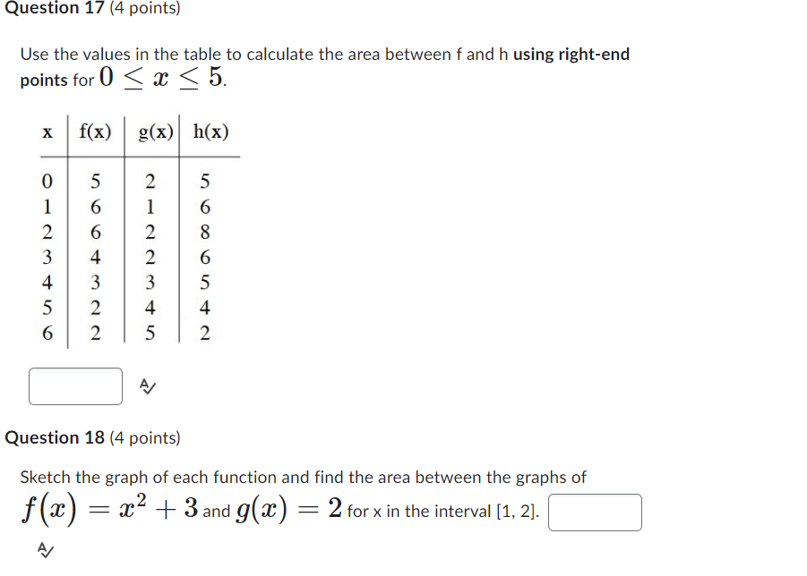 Solved Question 17 (4 ﻿points)Use the values in the table to | Chegg.com