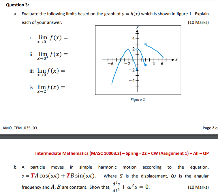Solved Question 3: a. Evaluate the following limits based on | Chegg.com
