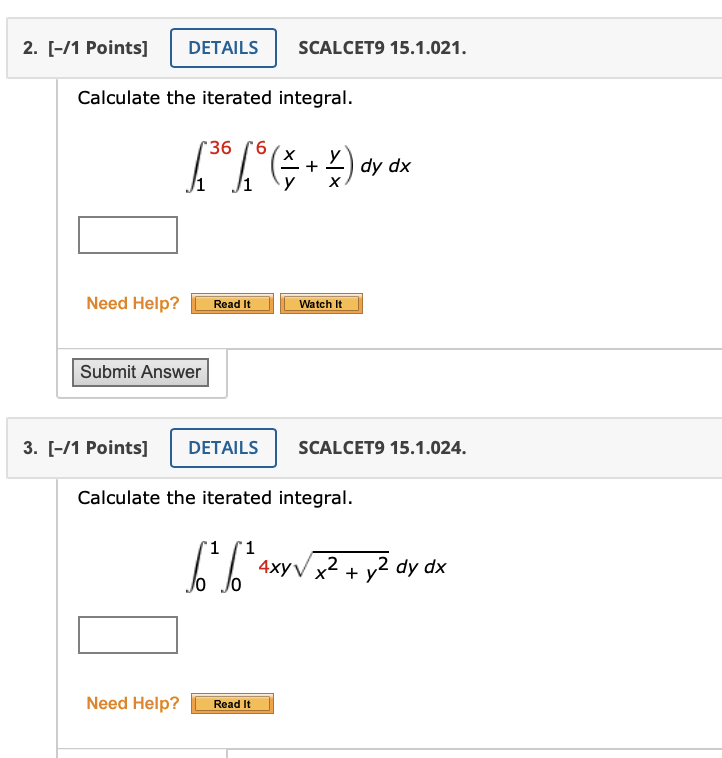 Solved Calculate the iterated integral. ∫136∫16(yx+xy)dydx 1 | Chegg.com