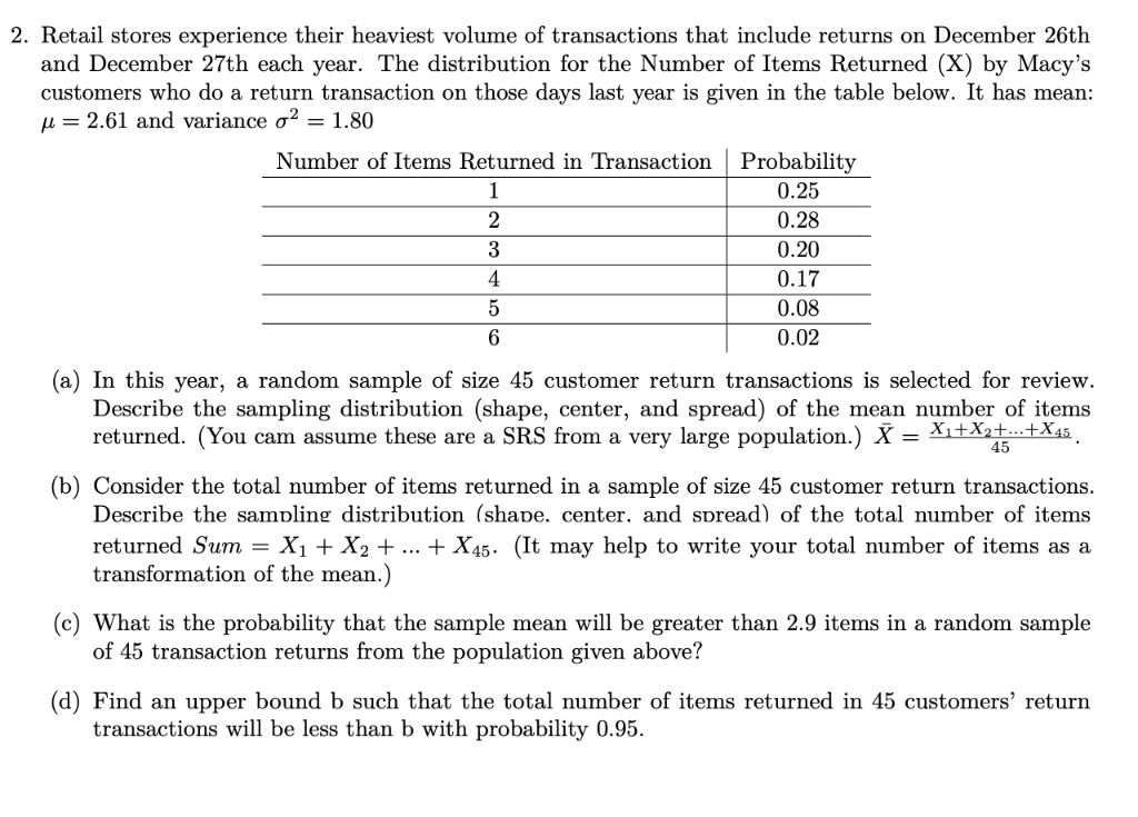 Solved 2. Retail stores experience their heaviest volume of | Chegg.com