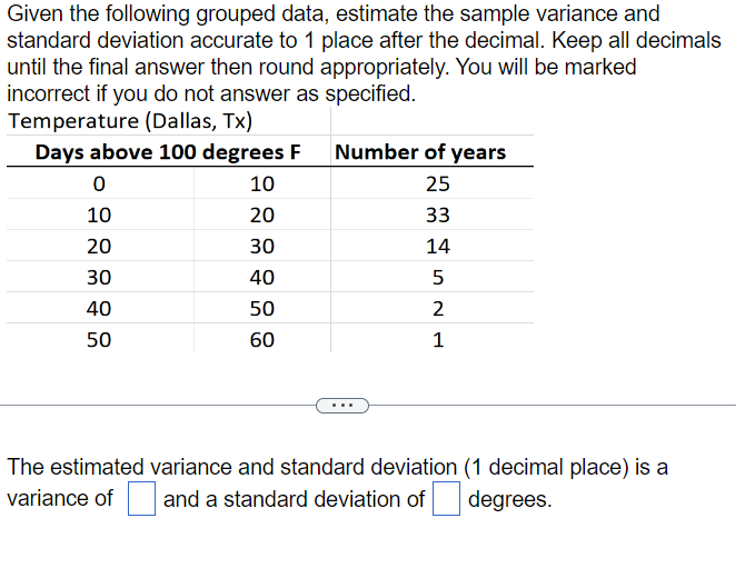 Solved Given the following grouped data, estimate the sample | Chegg.com