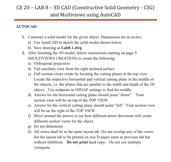 Ce 20 Lab 8 3d Cad Constructive Solid Geometry Chegg