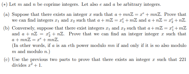 Solved (*) Let m and n be coprime integers. Let also e and a | Chegg.com