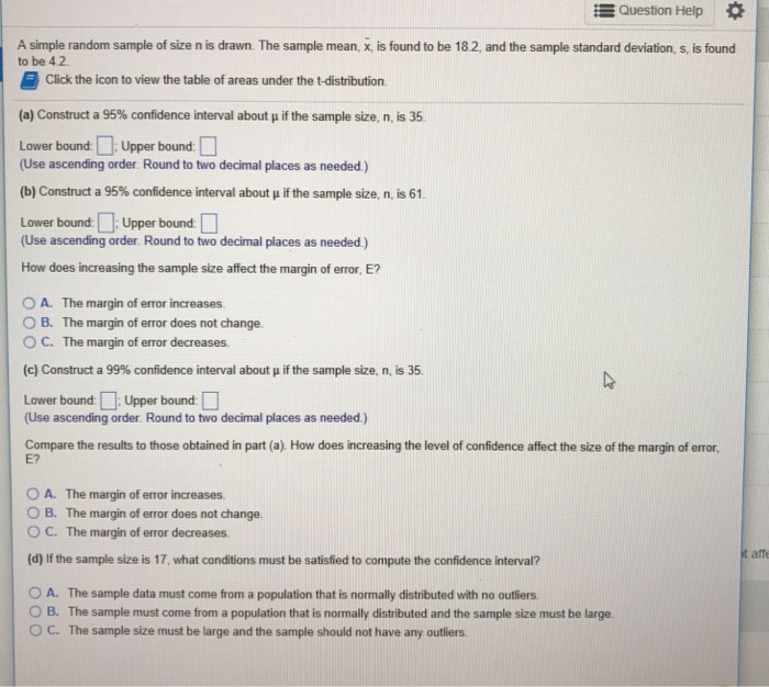 Solved A simple random sample of size n is drawn. The sample | Chegg.com