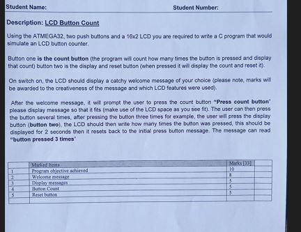Solved Student Name: Description: LCD Button Count Using the | Chegg.com