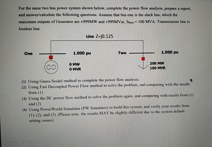 Solved For the same two bus power system shown below, | Chegg.com