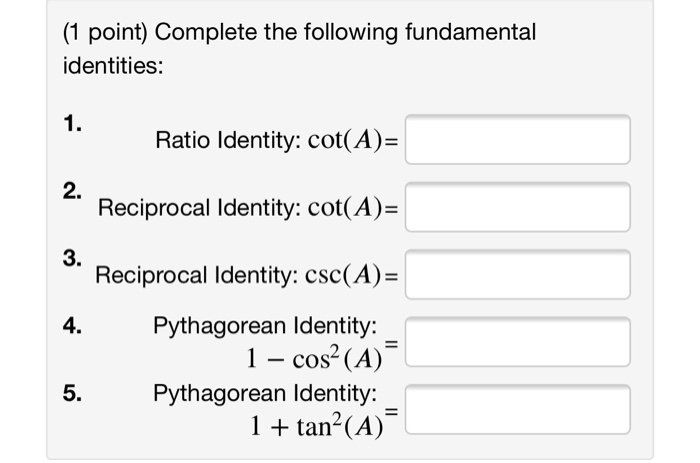 Solved (1 point) Complete the following fundamental | Chegg.com