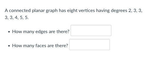 Solved A connected planar graph has eight vertices having | Chegg.com