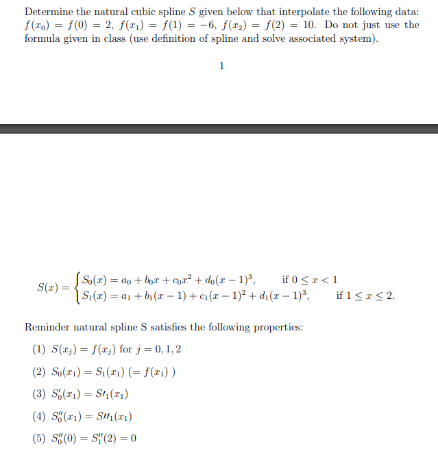 Solved Determine the natural cubic spline S given below that | Chegg.com