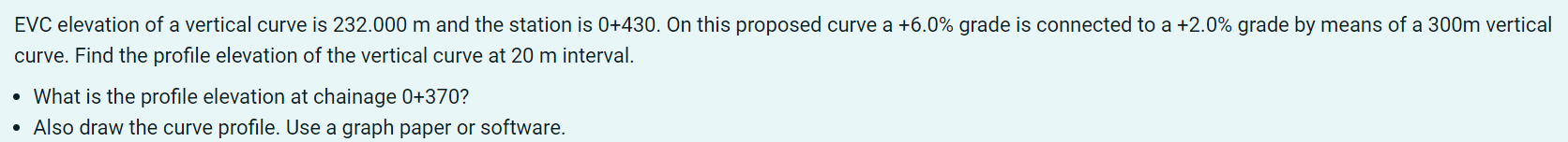 Solved EVC elevation of a vertical curve is 232.000 m and | Chegg.com