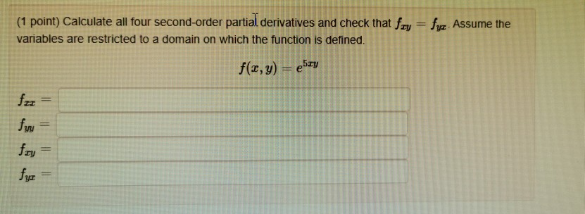 Solved (1 point) Calculate all four second-order partial | Chegg.com