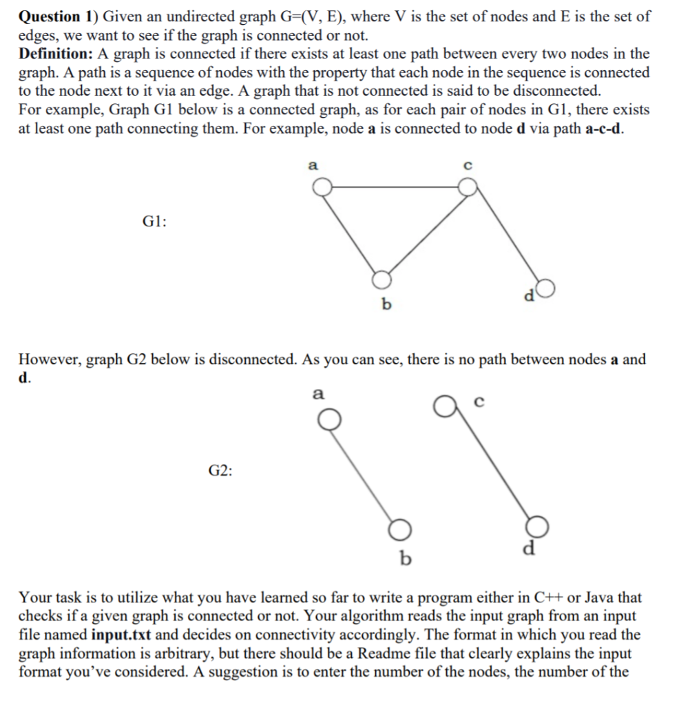 Solved Question 1) Given an undirected graph G=(V, E), where | Chegg.com