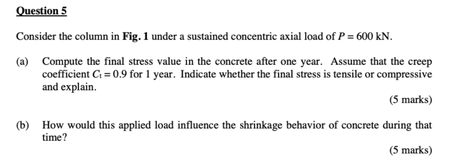 Solved Question 5 Consider the column in Fig. 1 under a | Chegg.com