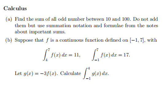 Solved Calculus (a) Find the sum of all odd number between | Chegg.com