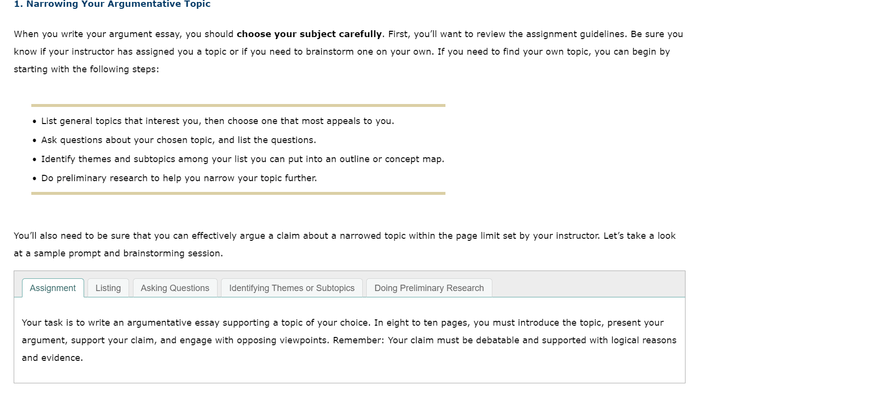 1. Narrowing Your Argumentative Topic When you write | Chegg.com