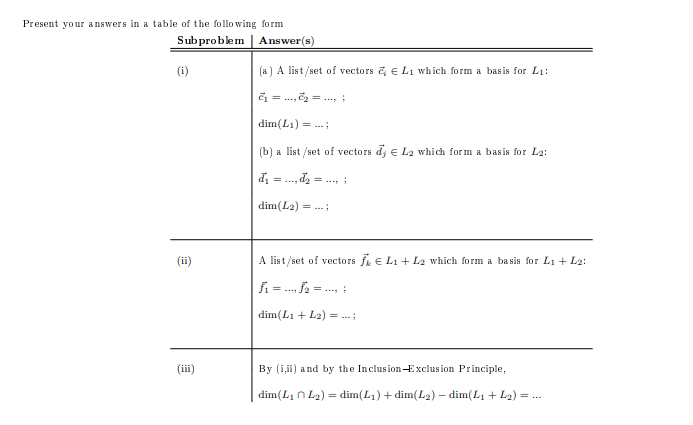 Solved Sums of Subspaces, Inclusion- Ezclusion Principle for | Chegg.com