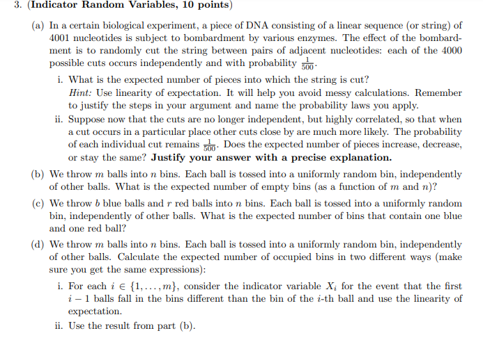 3. (Indicator Random Variables, 10 points) (a) In a | Chegg.com