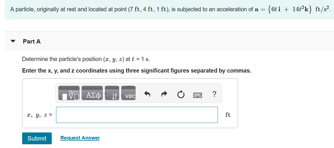 Solved A particle, originally at rest and located at point | Chegg.com