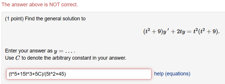 Solved The answer above is NOT correct. (1 point) Find the | Chegg.com