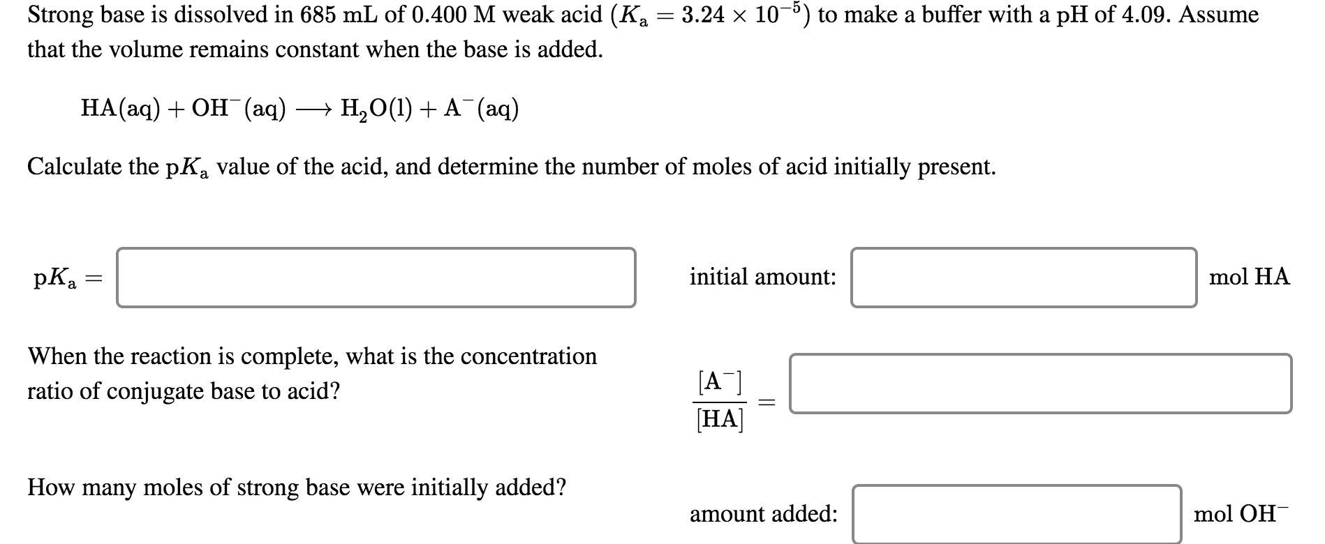 Solved Strong base is dissolved in 685 mL of 0.400 M weak | Chegg.com
