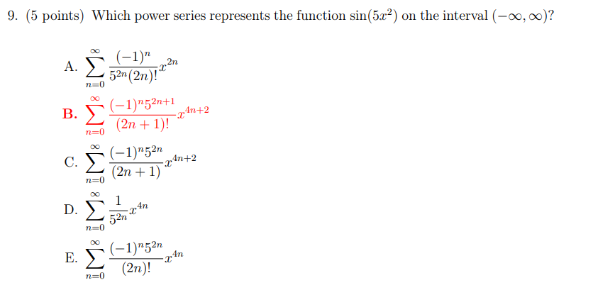 Solved 9. (5 points) Which power series represents the | Chegg.com
