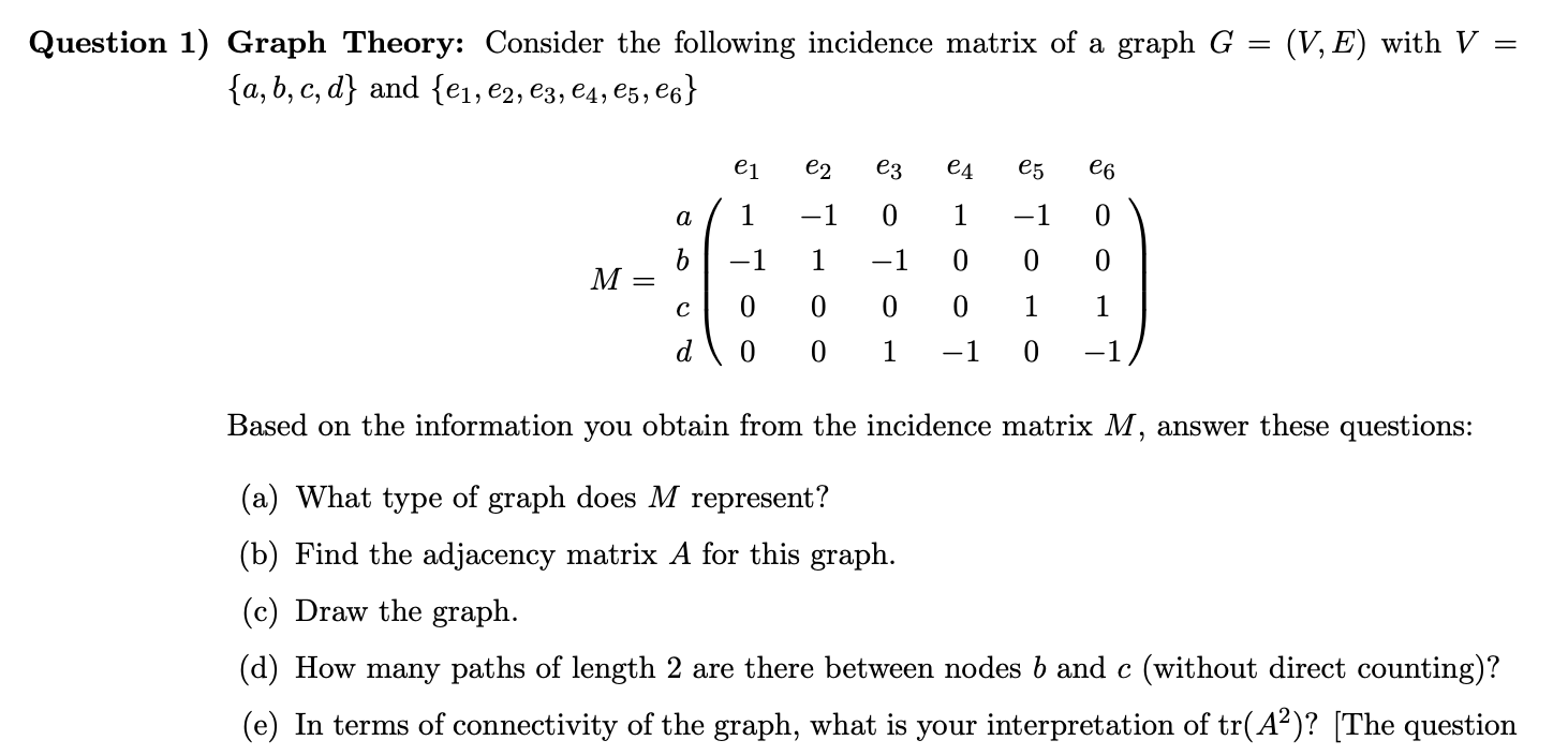 Solved Tion 1 Graph Theory Consider The Following 