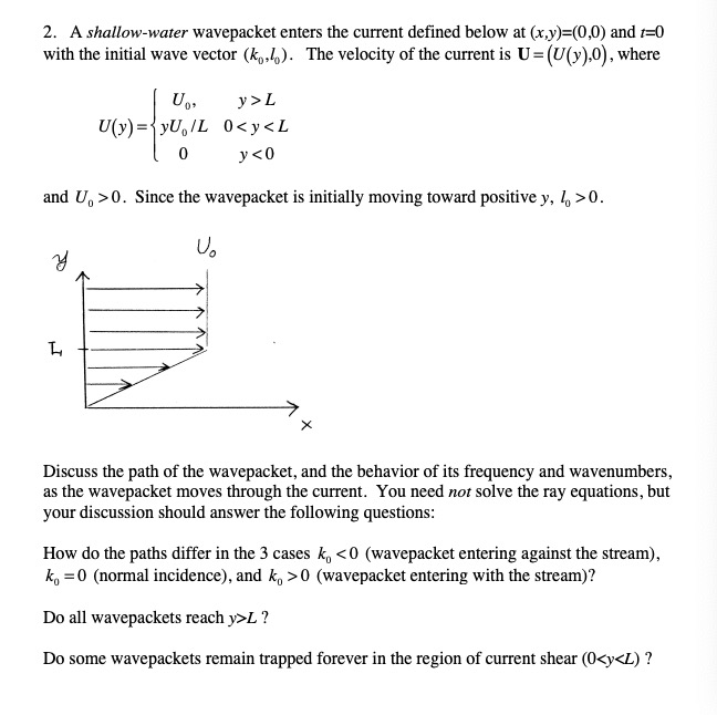 2. A shallow-water wavepacket enters the current | Chegg.com