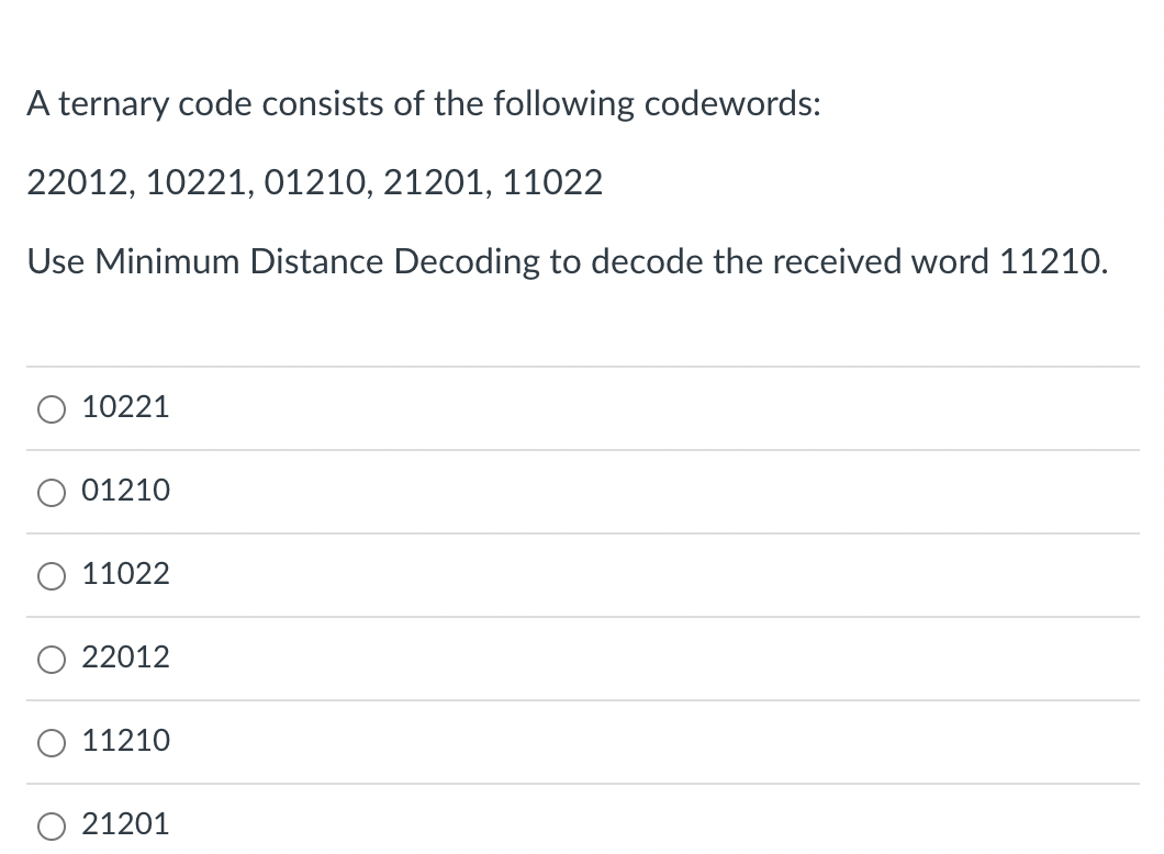 Solved A ternary code consists of the following codewords: | Chegg.com
