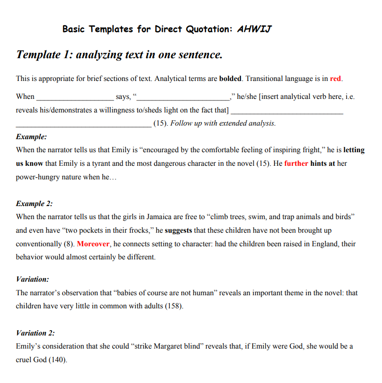 Basic Templates for Direct Quotation: AHWIJ Template | Chegg.com