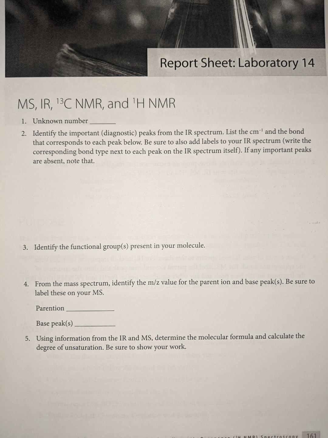 Solved Report Sheet: Laboratory 14 MS, IR, 13C NMR, and 'H | Chegg.com