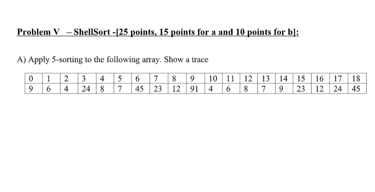 Solved Problem V Shellsort 25 Points 15 Points For A 