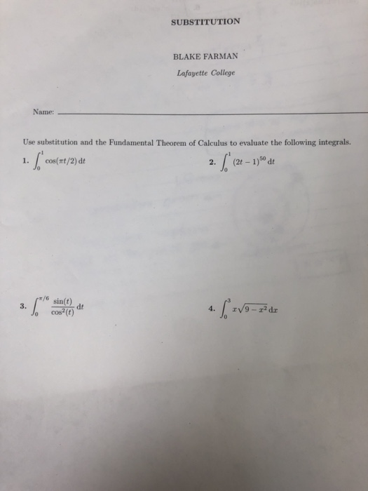 Solved SUBSTITUTION BLAKE FARMAN Lafayette College Name: Use | Chegg.com