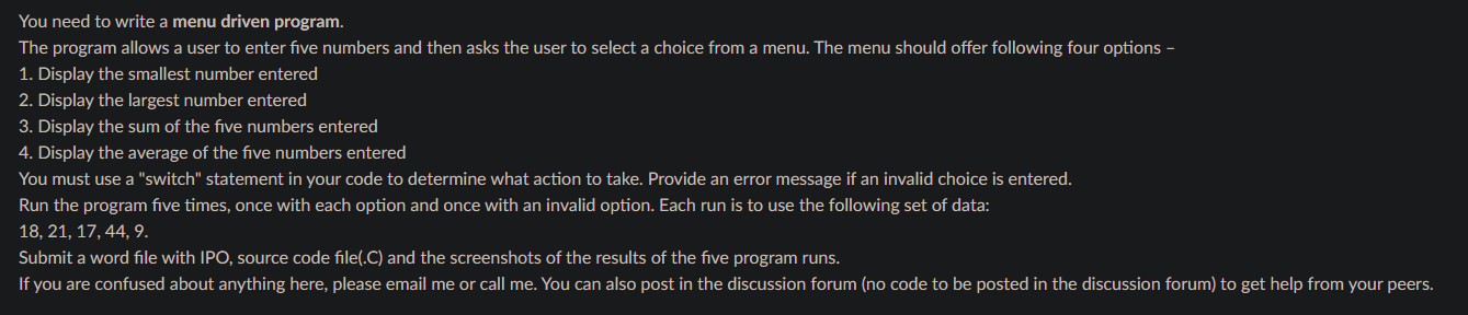 Solved You Need To Write A Menu Driven Program The Program 9582
