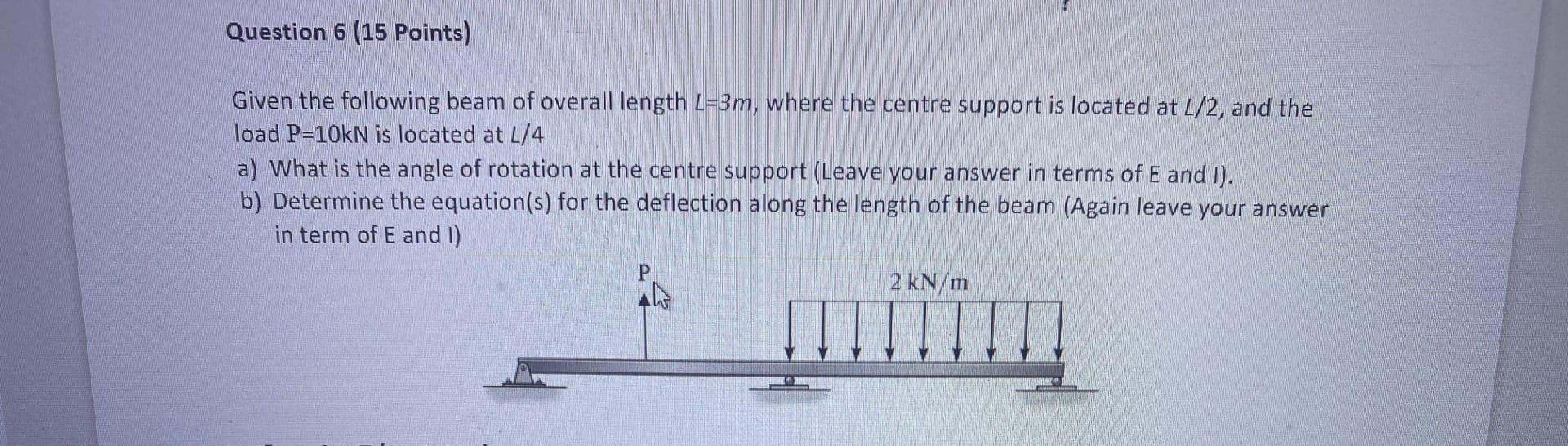Solved Question 6 (15 Points) Given the following beam of | Chegg.com