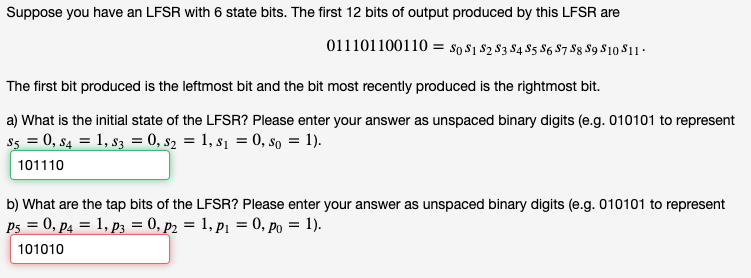Solved Suppose you have an LFSR with 6 state bits. The first | Chegg.com