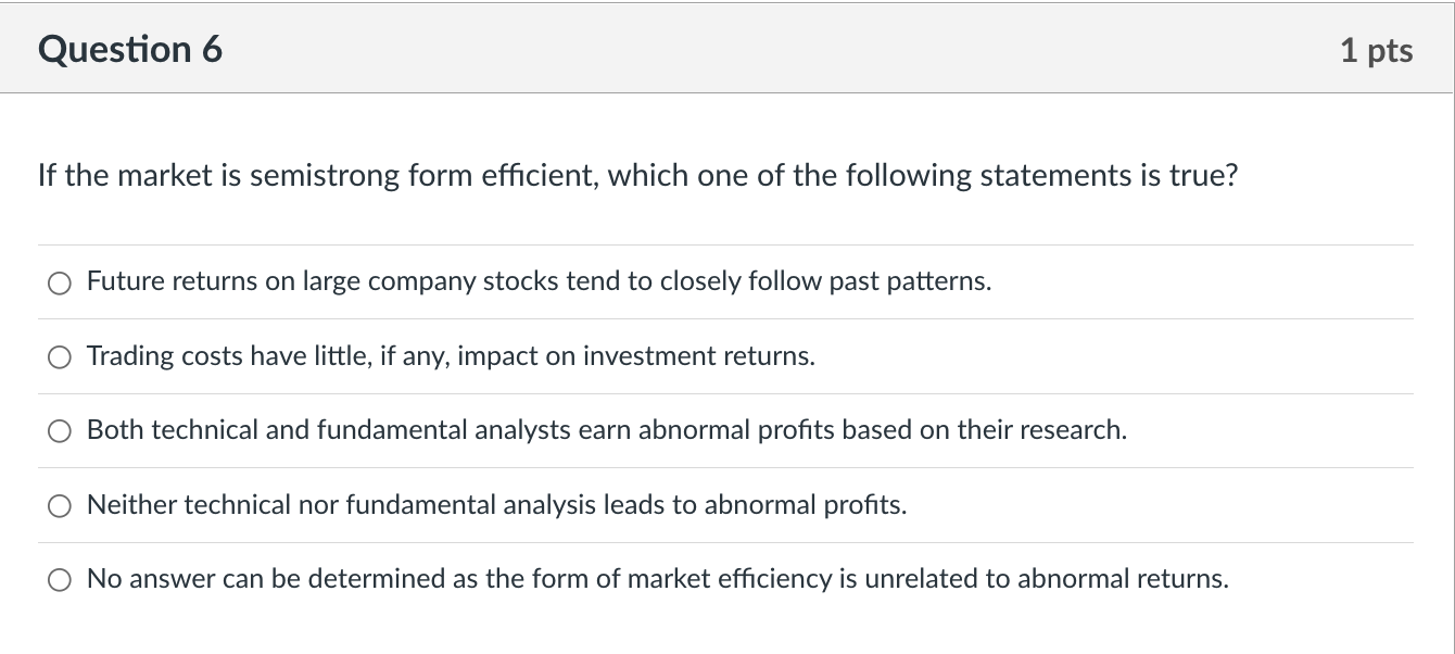 Solved Question 6 If the market is semistrong form | Chegg.com