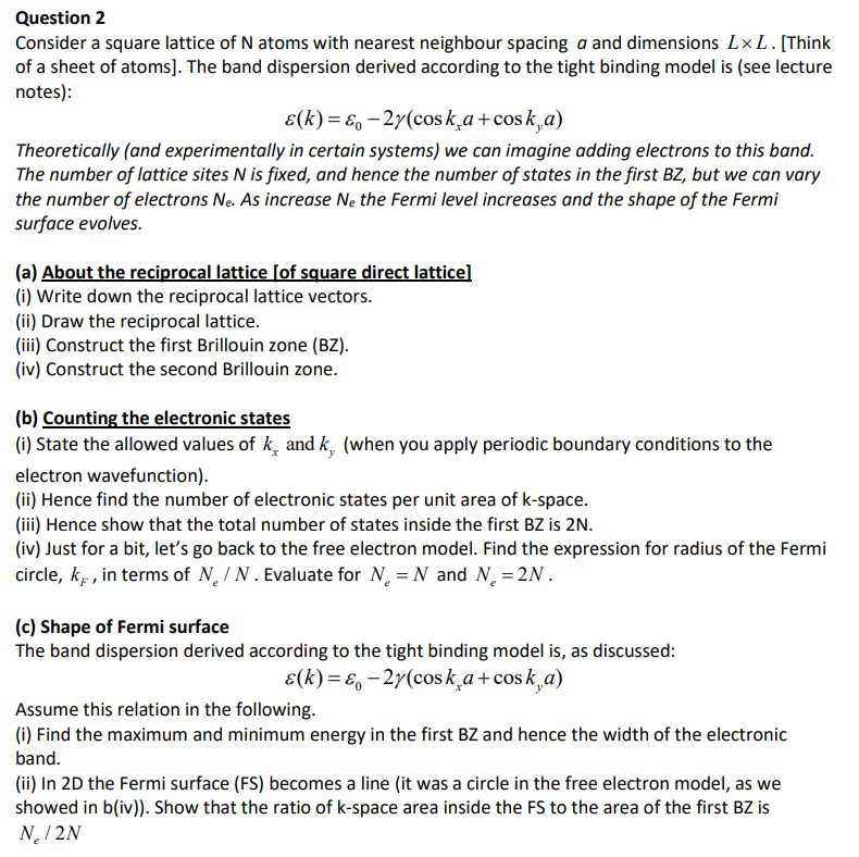Solved Consider a square lattice of N atoms with nearest | Chegg.com