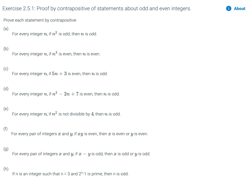 Solved Exercise 2.5.1: Proof by contrapositive of statements | Chegg.com