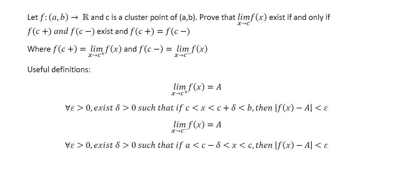 Solved Let f:(a,b)→R and c is a cluster point of (a,b). | Chegg.com