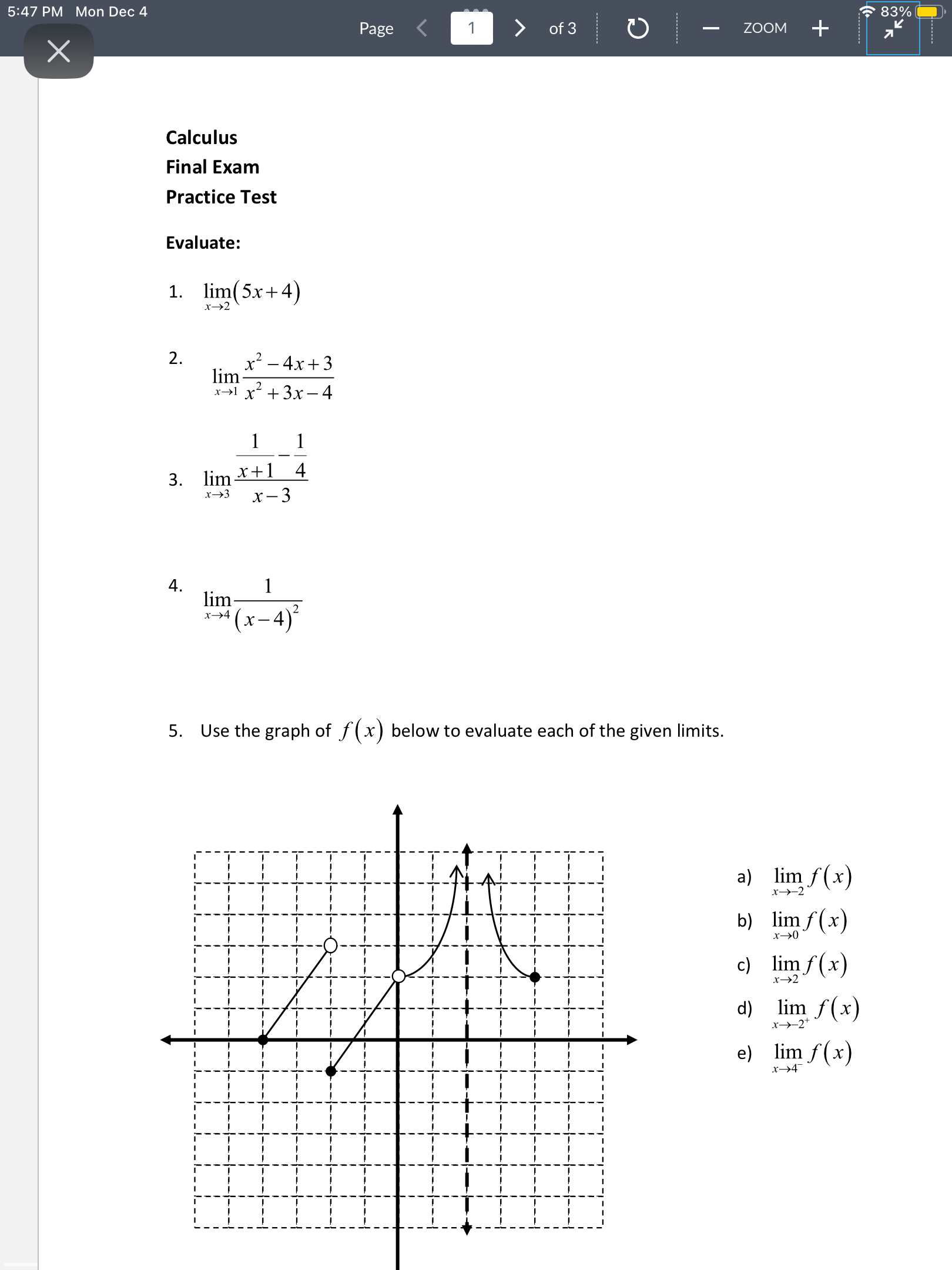 Solved Calculus Final Exam Practice Test Evaluate: 1. | Chegg.com