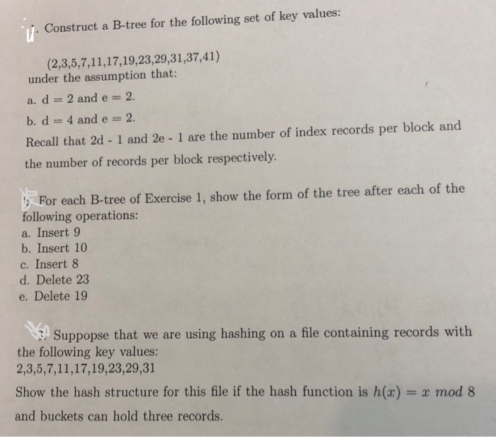 Solved Construct a B-tree for the following set of key | Chegg.com