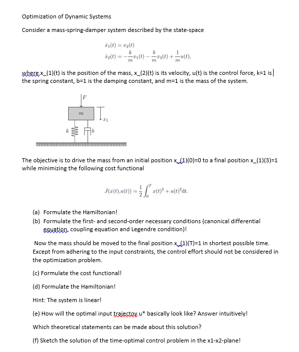 Solved Optimization of Dynamic SystemsConsider a | Chegg.com