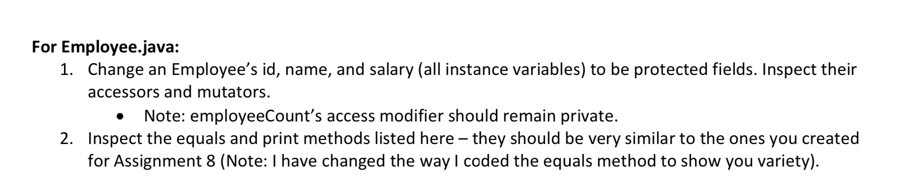 PROVIDED: public class Employee { protected | Chegg.com