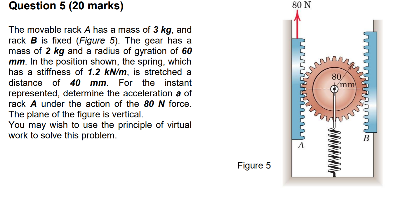 Question 5 (20 marks) 80 N The movable rack A has a | Chegg.com